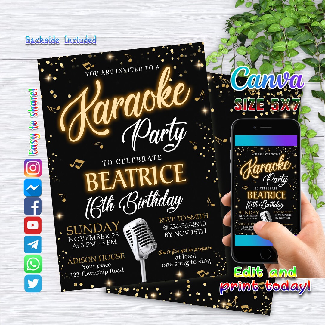 Karaoke Party Invitations, Karaoke Birthday Party, Singing Party Invite ...