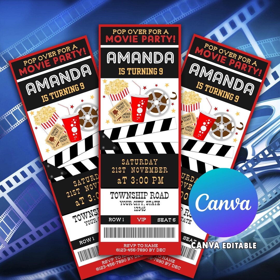 Editable Movie Ticket Birthday Invitation, Movie Party Ticket, Movie ...