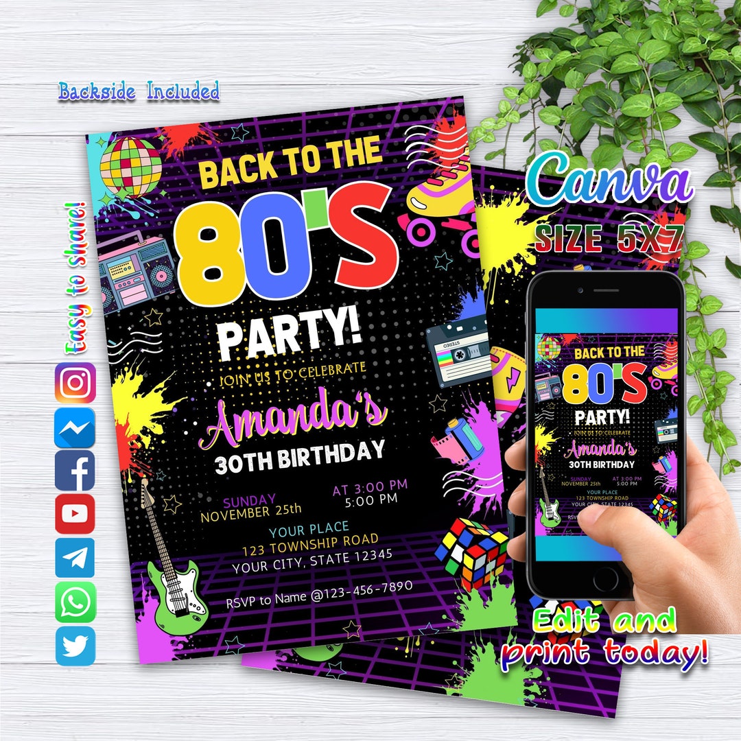 Editable 80s Birthday Party Invitation, Back to the 80s, Throwback ...