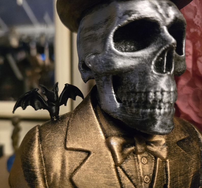 Skull Gentleman Bust With Pet Bat Gothic Ornament Figure Skeleton - Etsy UK