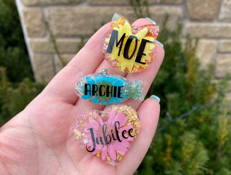 Real Floral Resin Pet Tag Resin Dog Tag Resin Cat Tag - Etsy