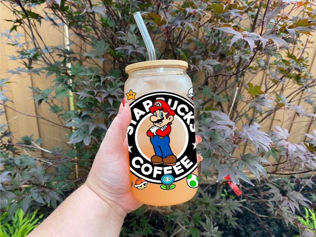 Mario Glass Can | 16oz Libbey Glass/beer Can With Bamboo Lid | Mario ...