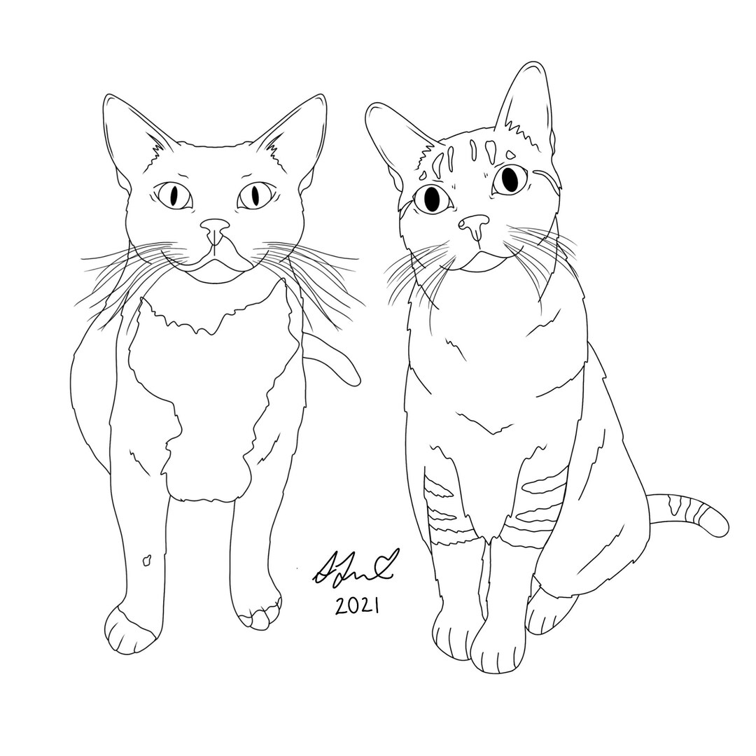 Custom Line Art | Cat Outlines | Digital Illustration | Custom Portrait ...