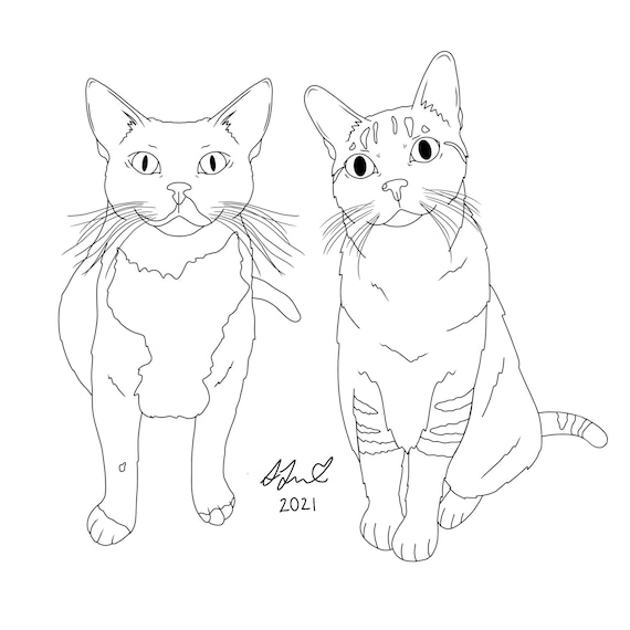 Custom Line Art Cat Outlines Digital Illustration Custom - Etsy