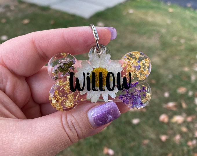 Real Floral Resin Pet Tag Resin Dog Tag Resin Cat Tag - Etsy