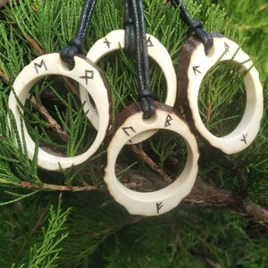 Viking Rune Ring Necklace, Runes Circle Pendant, Runic Wheel Amulet ...