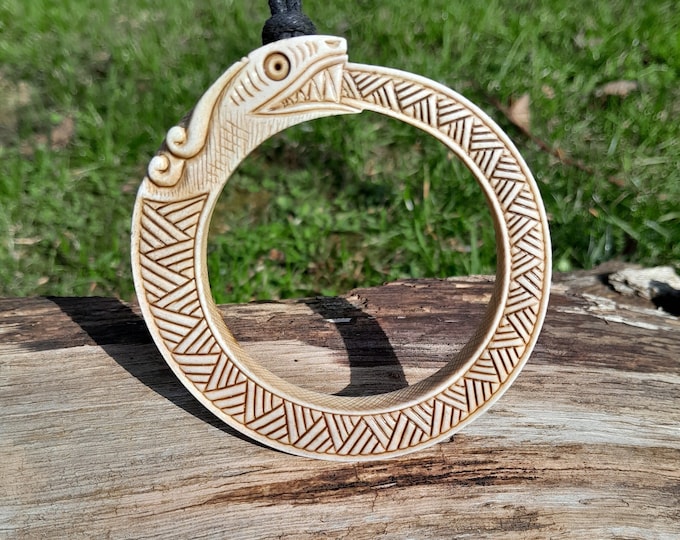 Unique Hand Carved Ouroboros Circle Talisman, Midgard Jormungandr ...