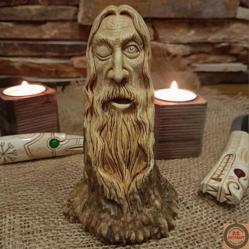 Odin Norse God Figurine – Hand Carved Moose Antler With Valknut, Viking ...
