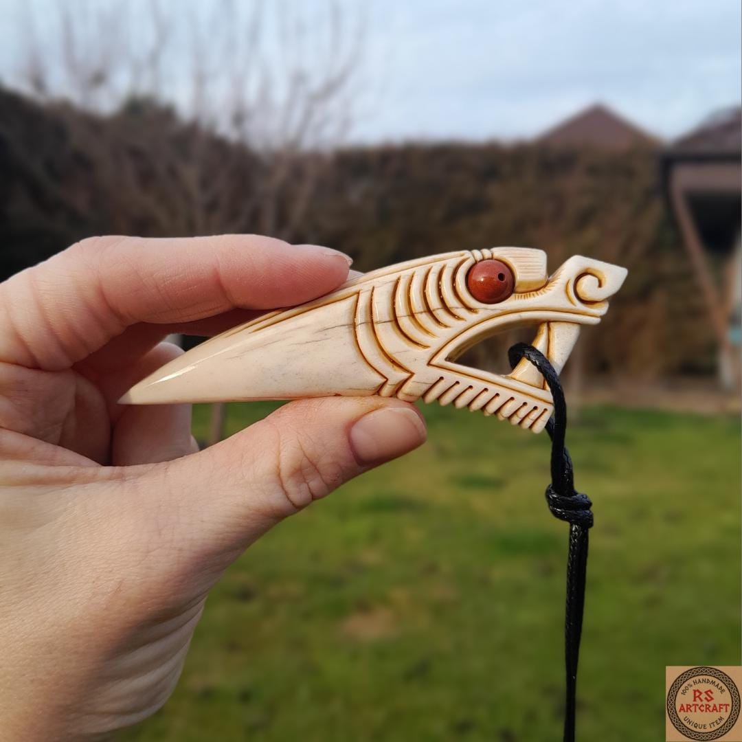 Moose Antler Viking Dragon Head Pendant – Hand-carved Norse Amulet With ...