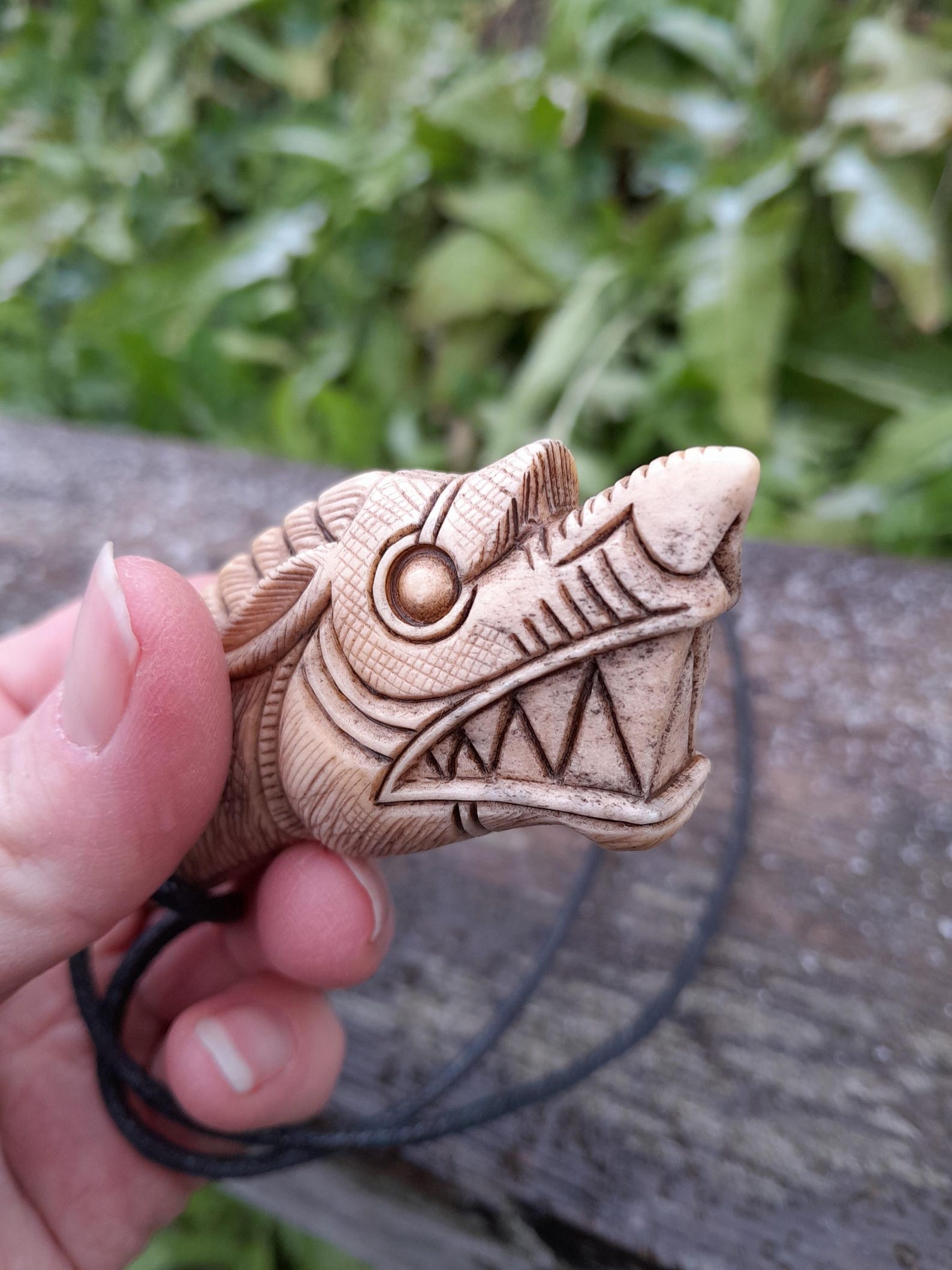Massive Hand-carved Wolf Amulet. Fenrir. Viking Jewelry With Fehy Rune ...