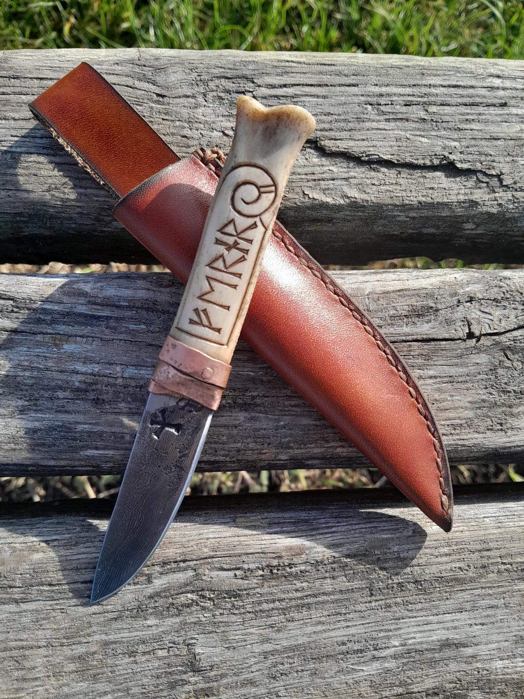 Handmade Vikings Small Pocket Knife "fenrir" With Bone Handle and ...