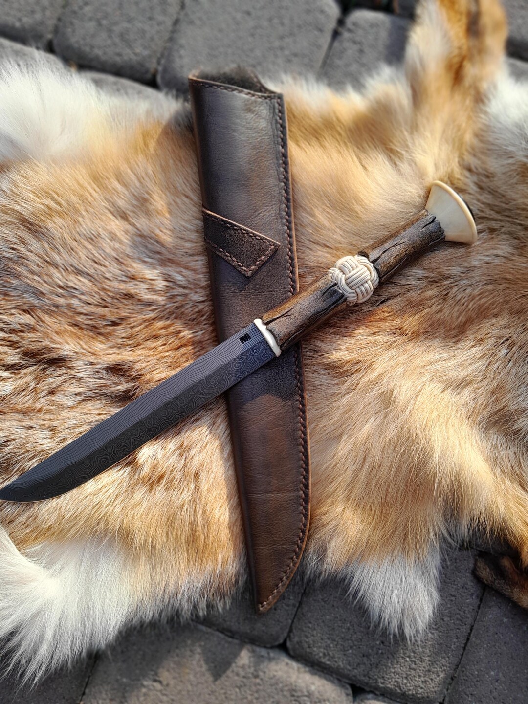 Unique Viking Scramasax/knife With Leather Sheath. Hand-carved Handle ...