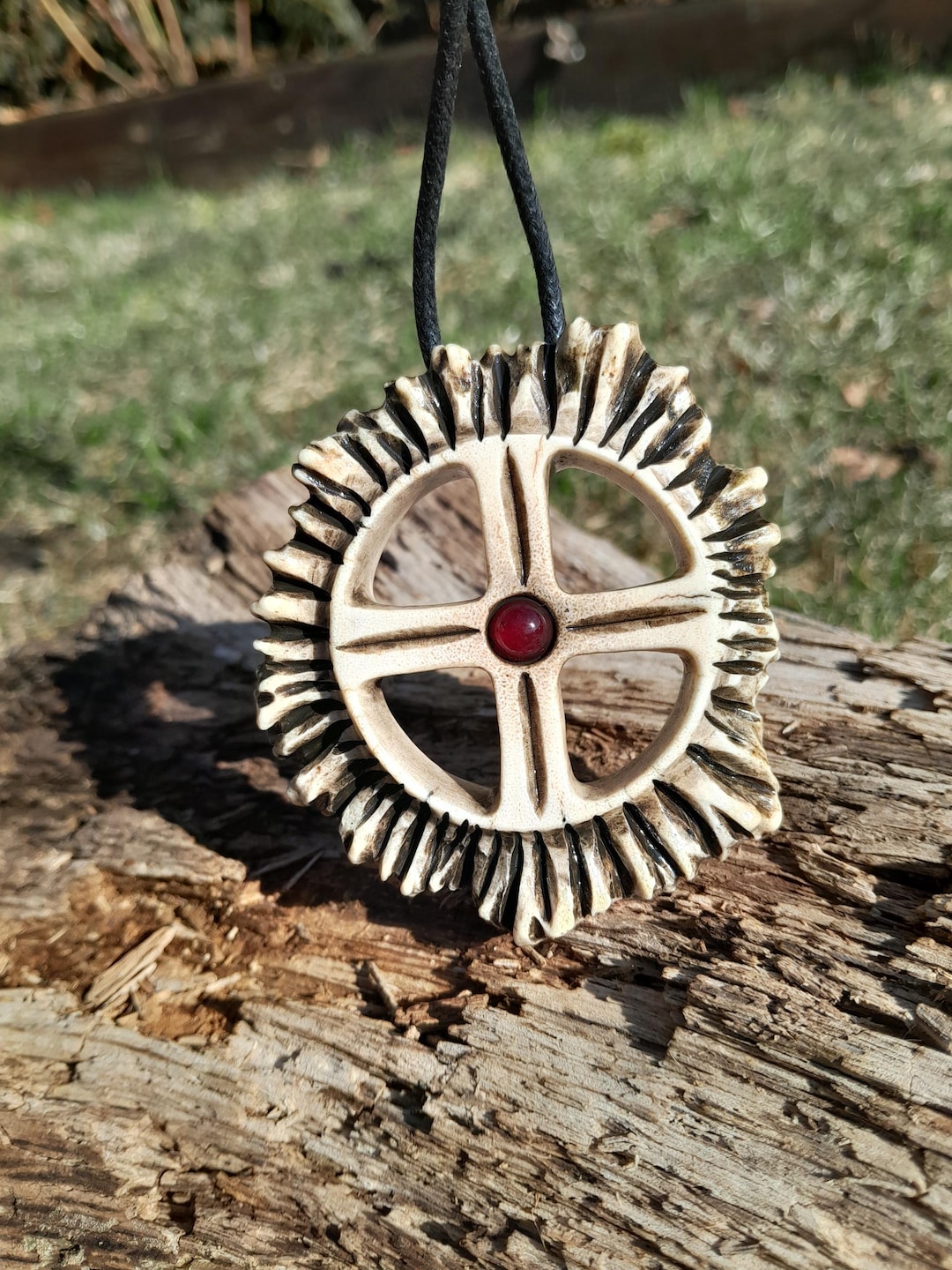 Hand-carved Viking Solar Cross / Sun Cross Necklace With a Tourmaline ...