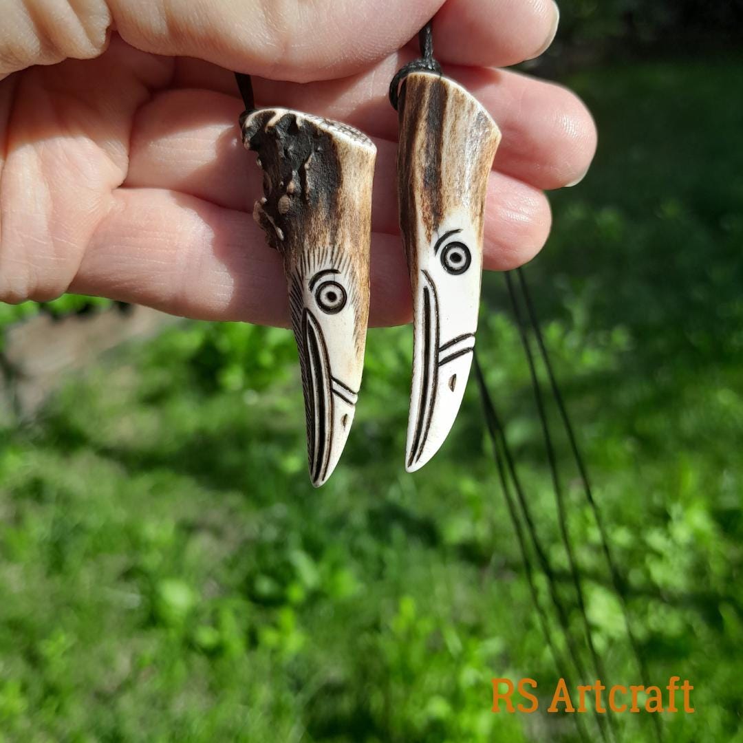 Viking Raven Amulets From Moose Antler – Huginn & Muninn Symbols With ...
