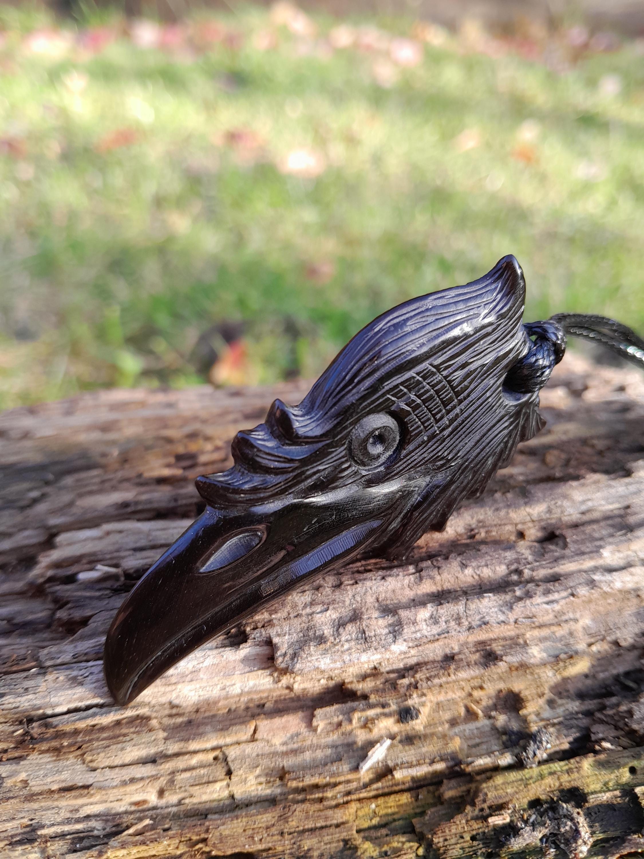Buffalo Horn Hand-carved Norse Black Raven Amulet With an Algiz Rune ...