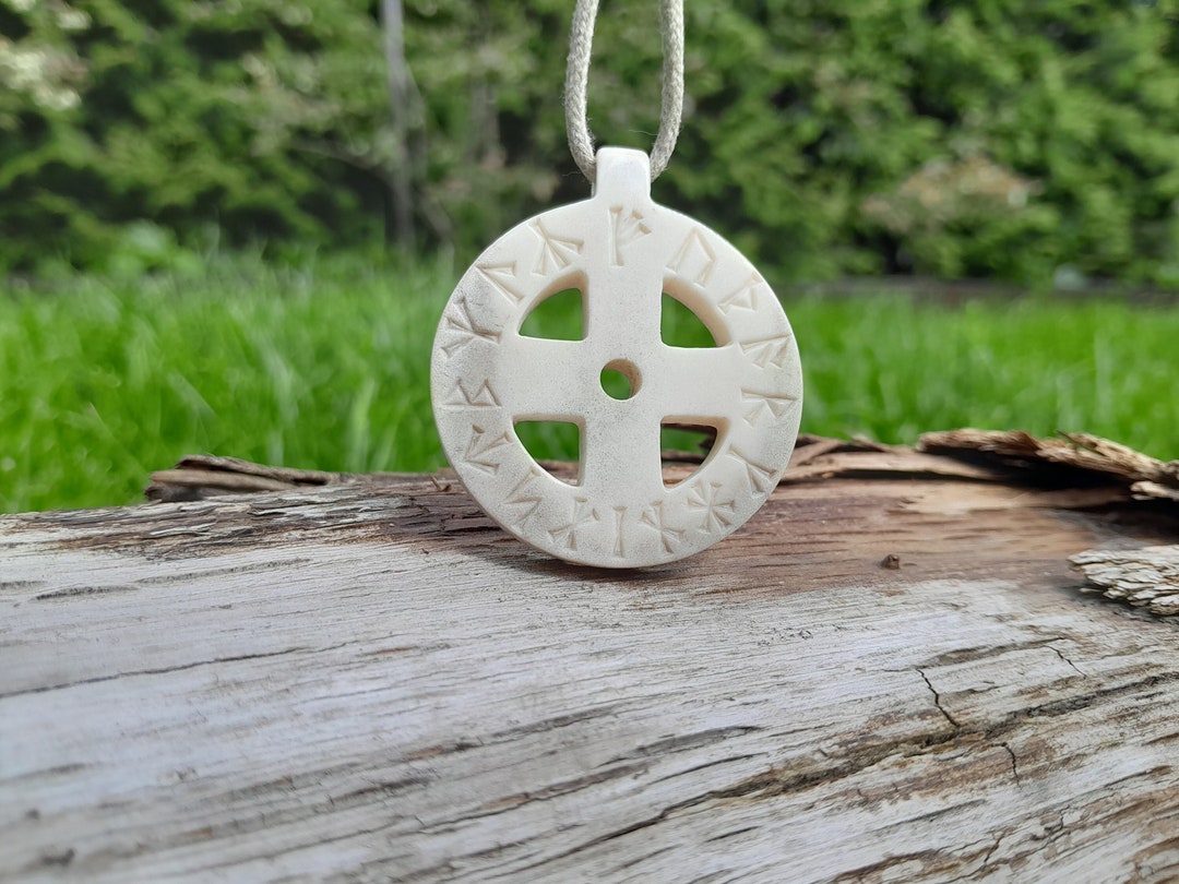 Hand-carved Norse Sun Wheel Pendant. Solar Cross Amulet. Celtic Pagan ...