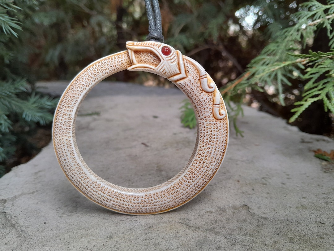Unique Hand Carved Ouroboros Circle Talisman, Midgard Jormungandr ...