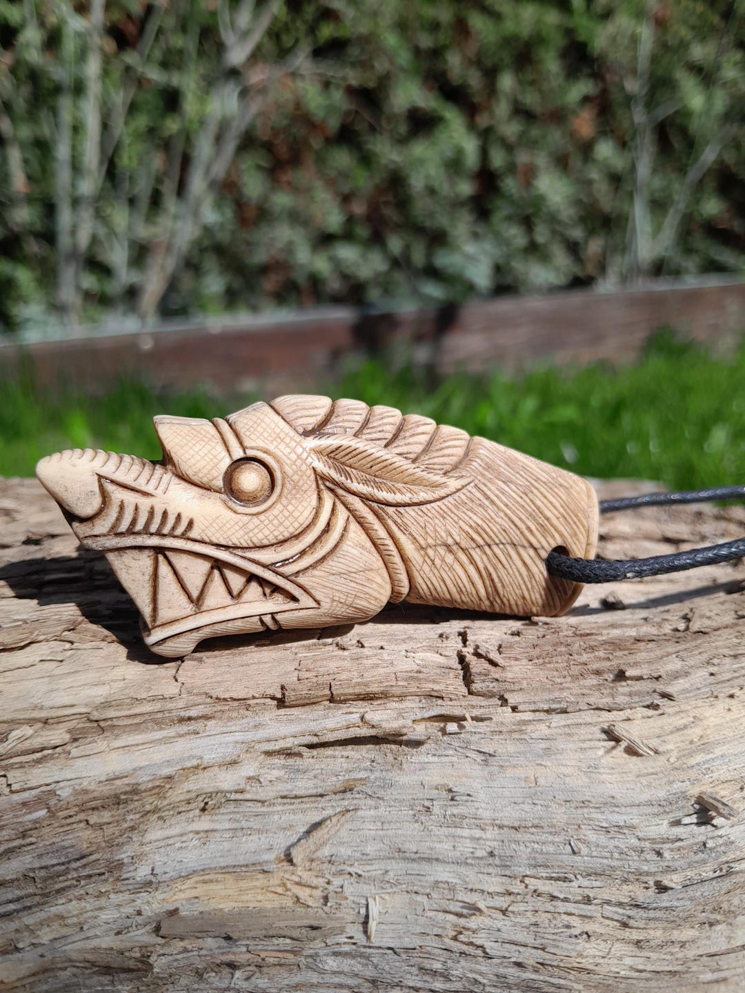 Massive Hand-carved Wolf Amulet. Fenrir. Viking Jewelry With Fehy Rune ...