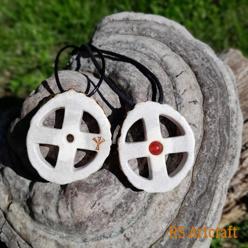 Moose Antler Hand-carved Solar Cross / Sun Cross Amulets With Carnelian ...
