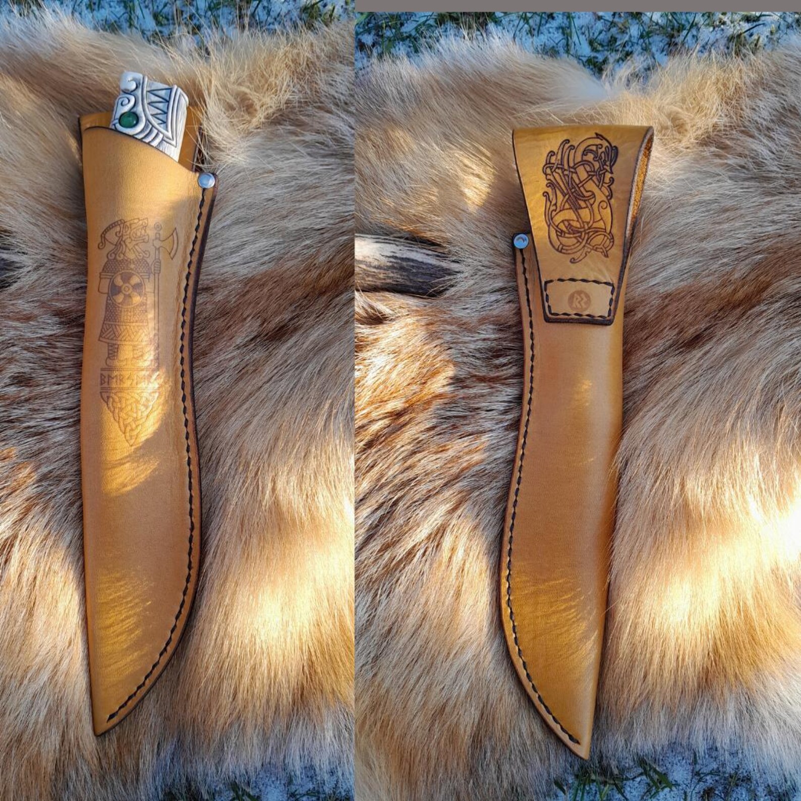 Handcrafted Viking Wolf Head Knife With Hand-carved Handle and Carbon ...