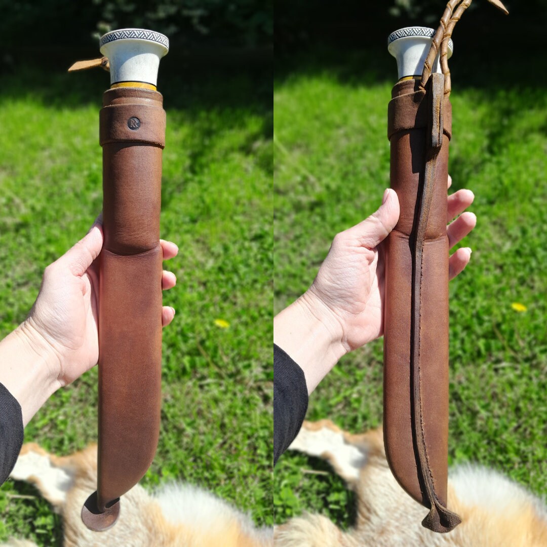 Handmade Big Leuku Knife. Sami Knife. Nordic Puukko Knife With Leather ...