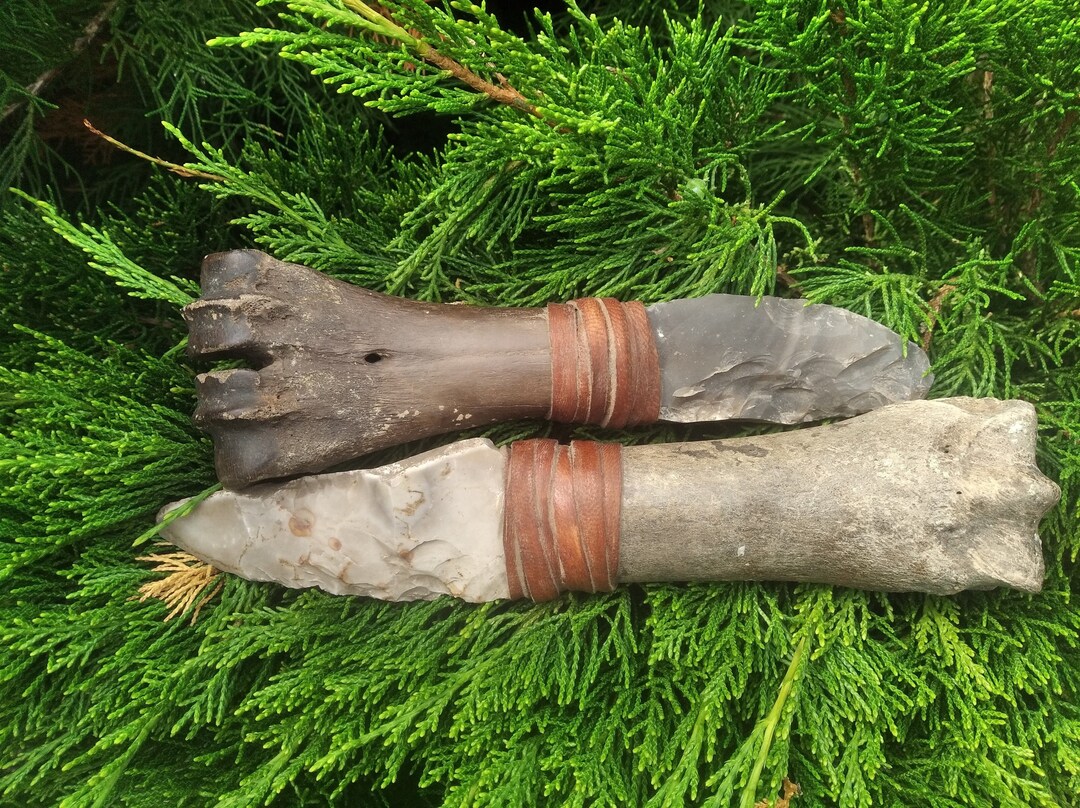 Stone Age Knife With the Flint Blade. Primitive Tool. Hunting ...