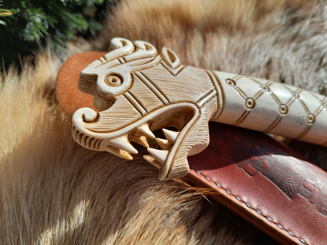 Hand-carved Exclusive Viking Style Knife With Dragon Head and Leather ...