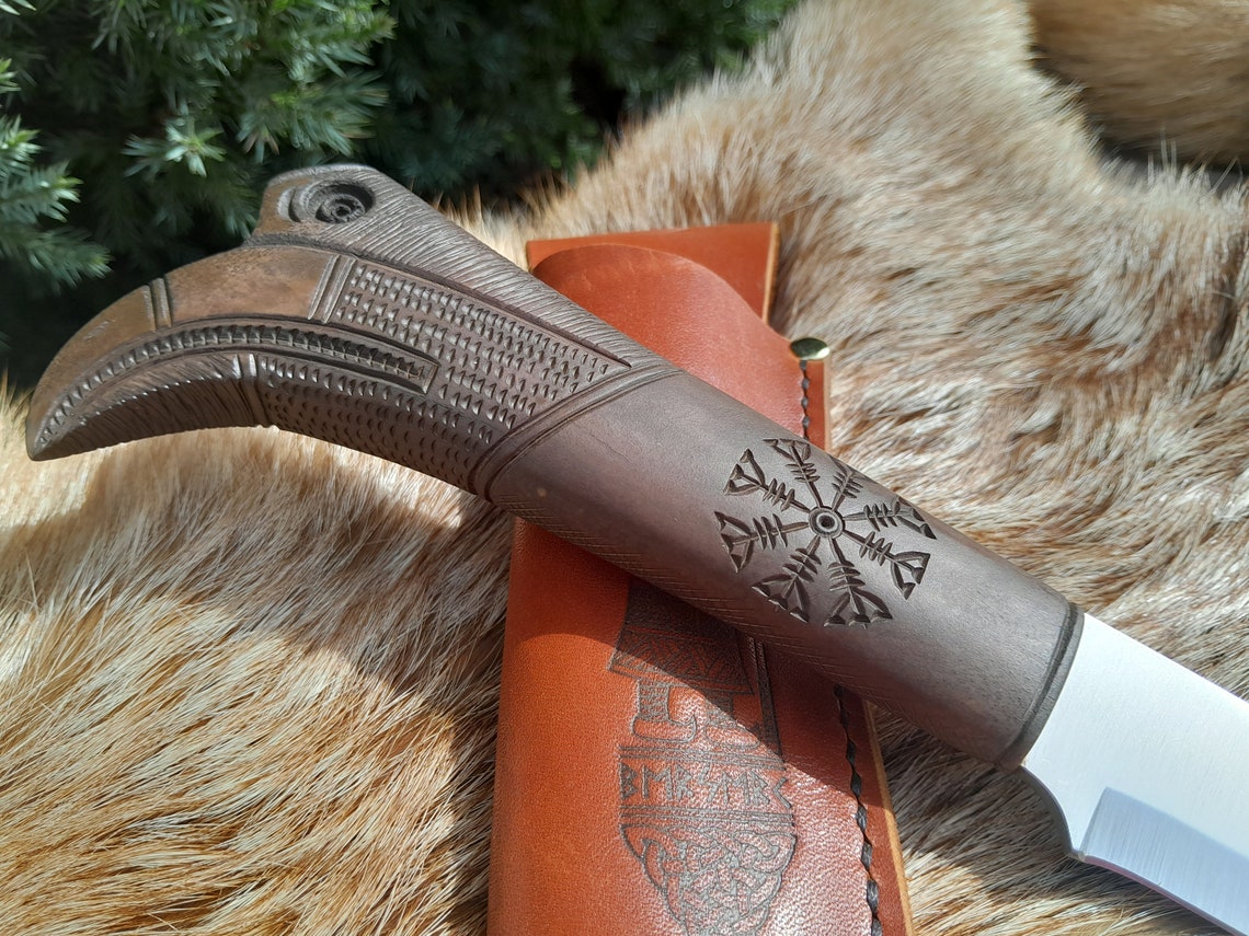 Viking Style Knife With a Hand-carved Handle Shaped Like the Head of ...