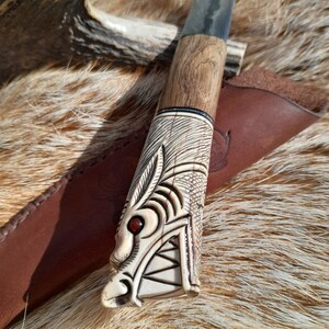 Handmade Vikings Rune Knife "wolf" With Leather Sheath. Antler and Wood ...