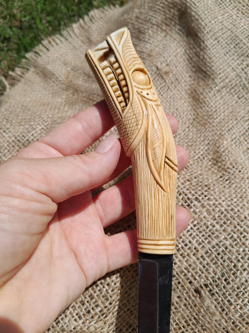 Handmade Vikings Knife "wolf" With Leather Sheath. Fenrir. Antler Hand ...