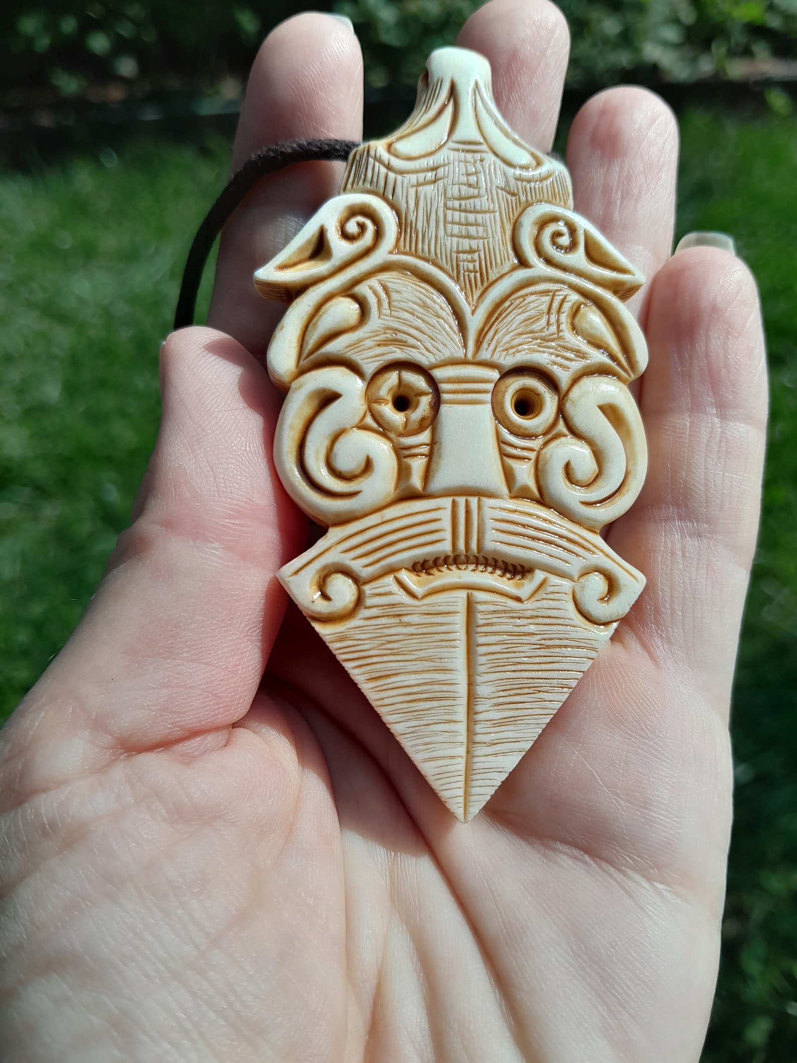 Unique Hand-carved Viking God Odin Face Pendant With Ravens and Wolf ...