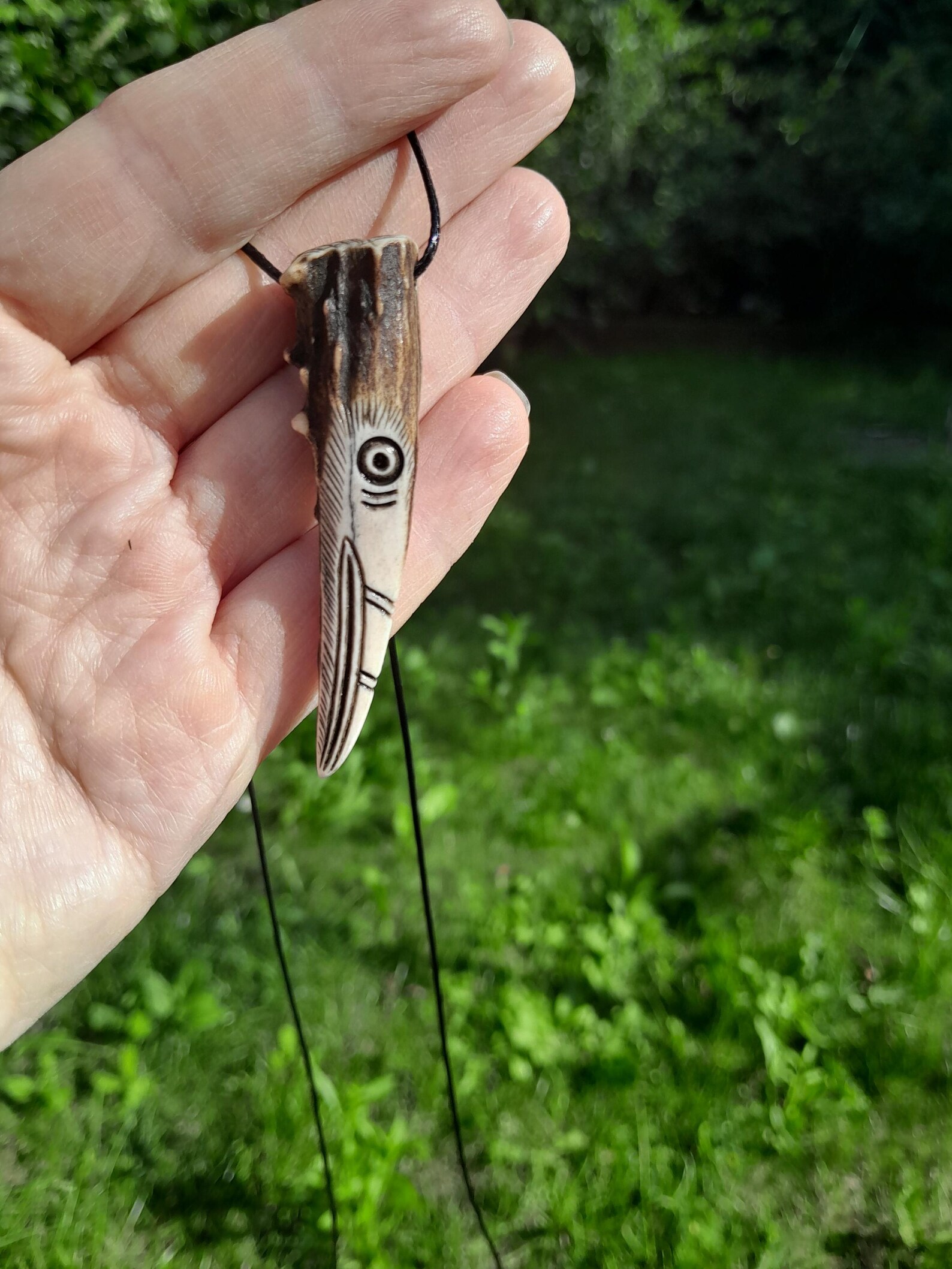 Viking Raven Amulet Hand-carved From Moose Antler With Algiz Rune ...