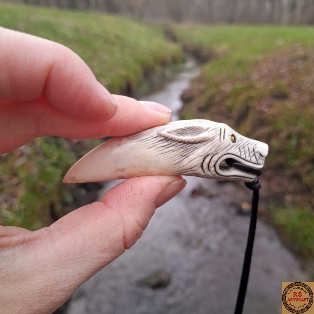 Viking Wolf Amulet With Algiz Rune – Hand-carved Moose Antler Norse ...