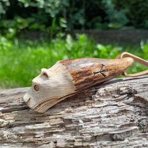 Viking Bear Head Amulet. Handcarved Moose Antler Pendant With Tiwaz ...