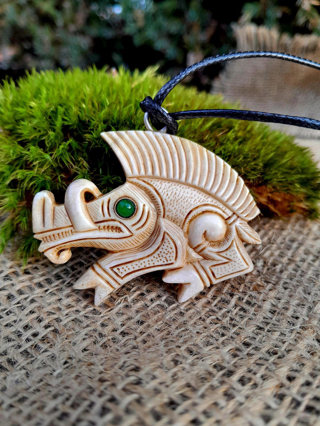 Boar Pendant, Moose Antler Necklace With Algiz Rune, Norse Viking ...