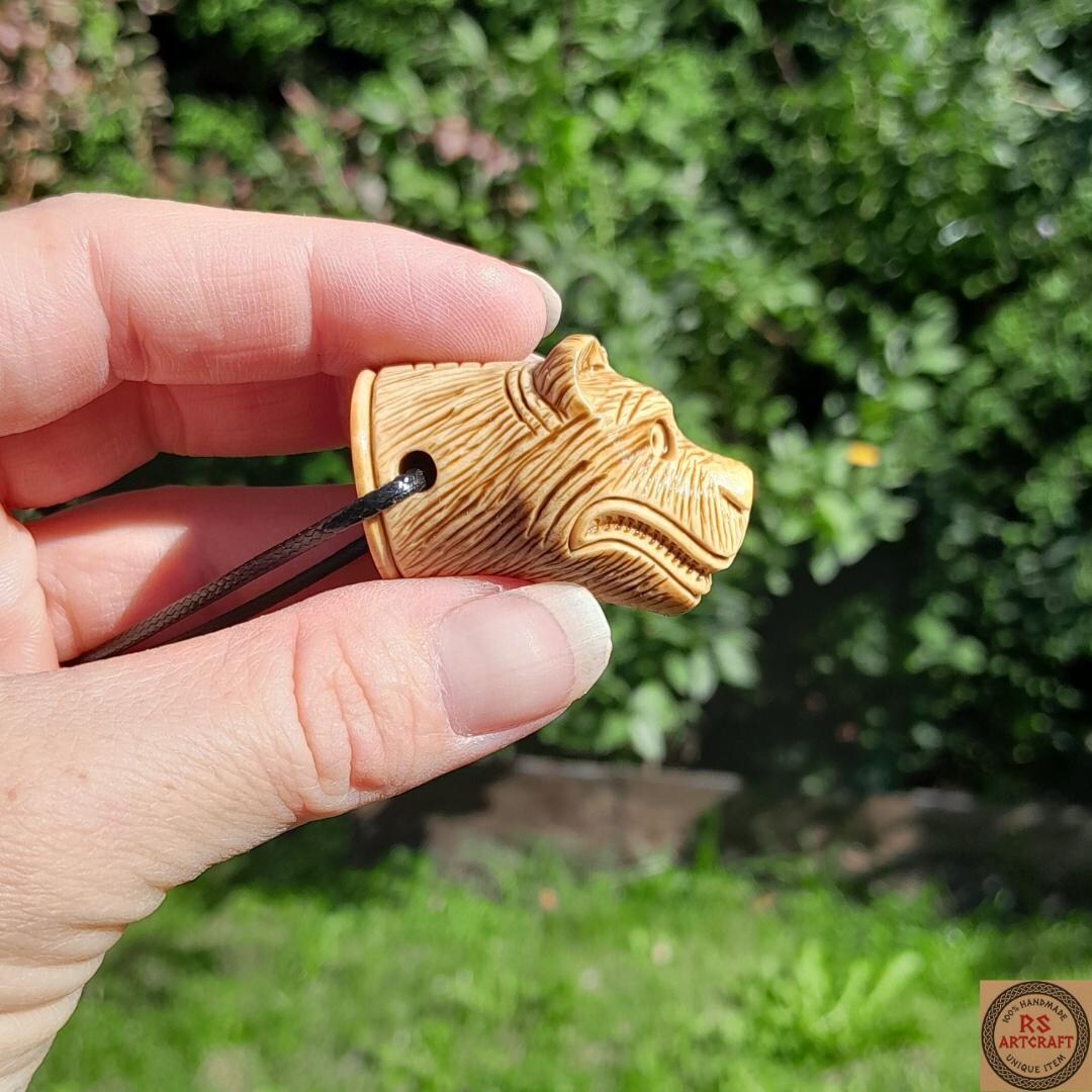 Hand-carved Moose Antler Amulet With Bear Head and Helm of Awe | Viking ...