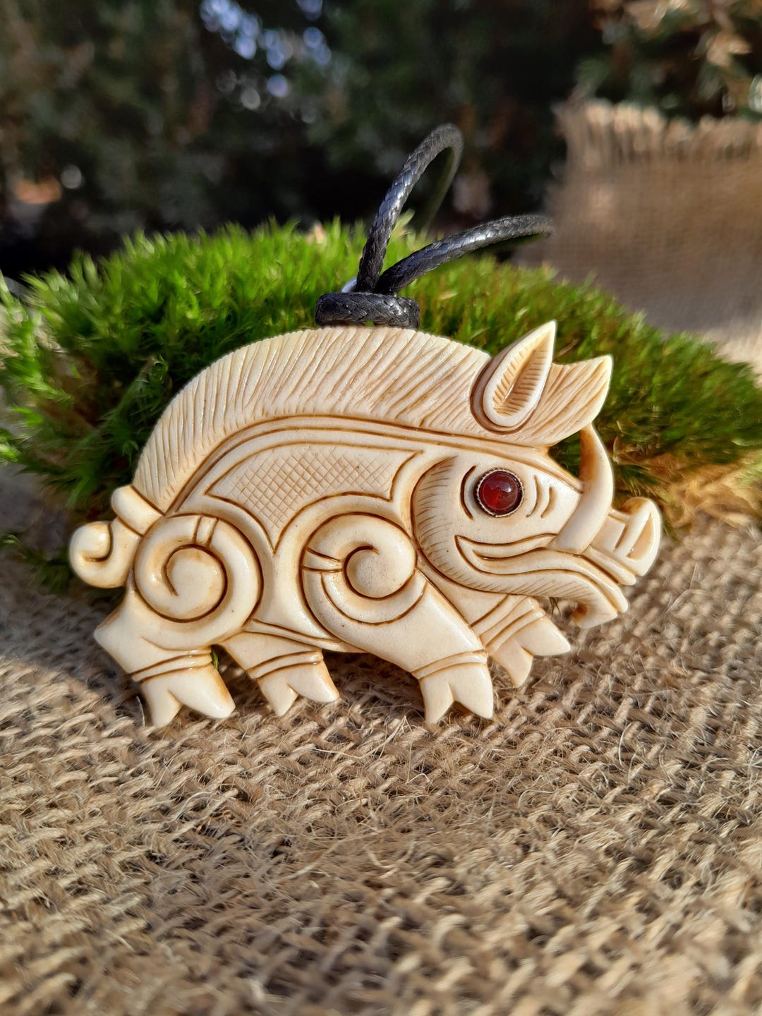 Celtic Motifs Amulet. Mythical Boar Gullinbursti With Red Eye. Antler ...