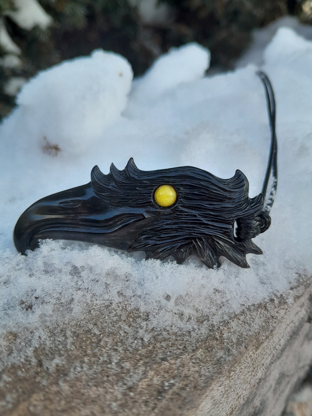 Unique Hand-carved Viking Black Raven Amulet With Yellow Eye. - Etsy