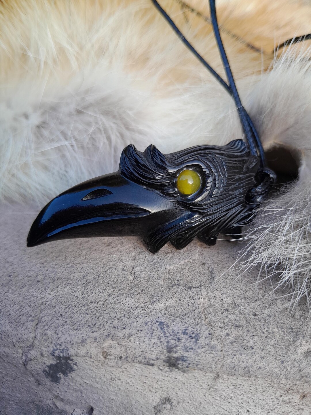 Algiz Rune Raven Amulet – Buffalo Horn Viking Protection Pendant With ...