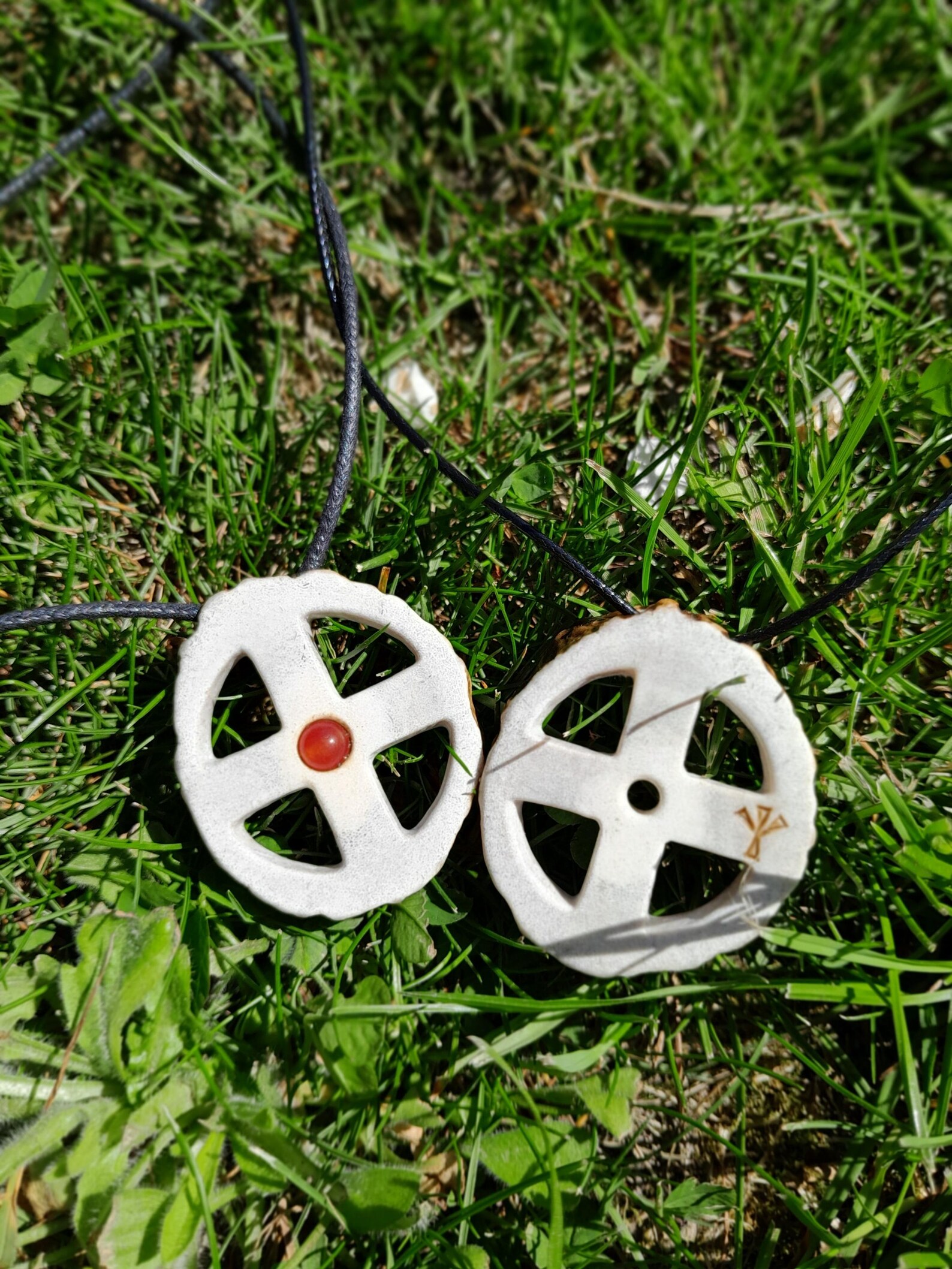 Moose Antler Hand-carved Solar Cross / Sun Cross Amulets With Carnelian ...