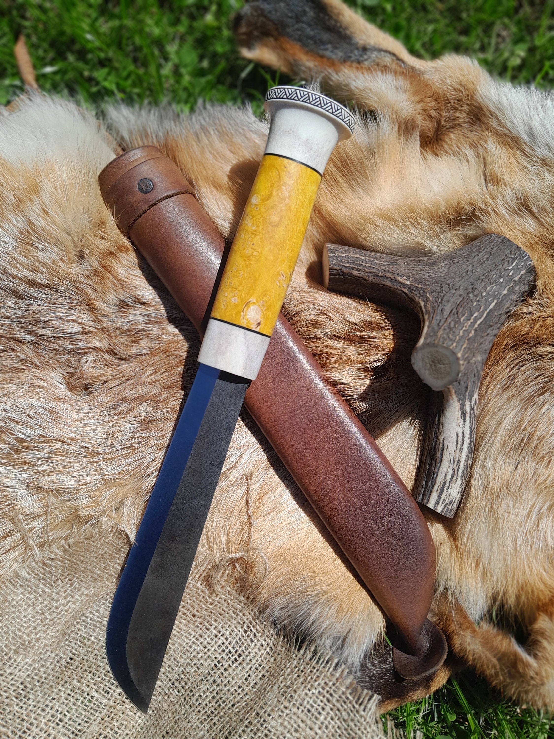 Handmade Big Leuku Knife. Sami Knife. Nordic Puukko Knife With Leather ...