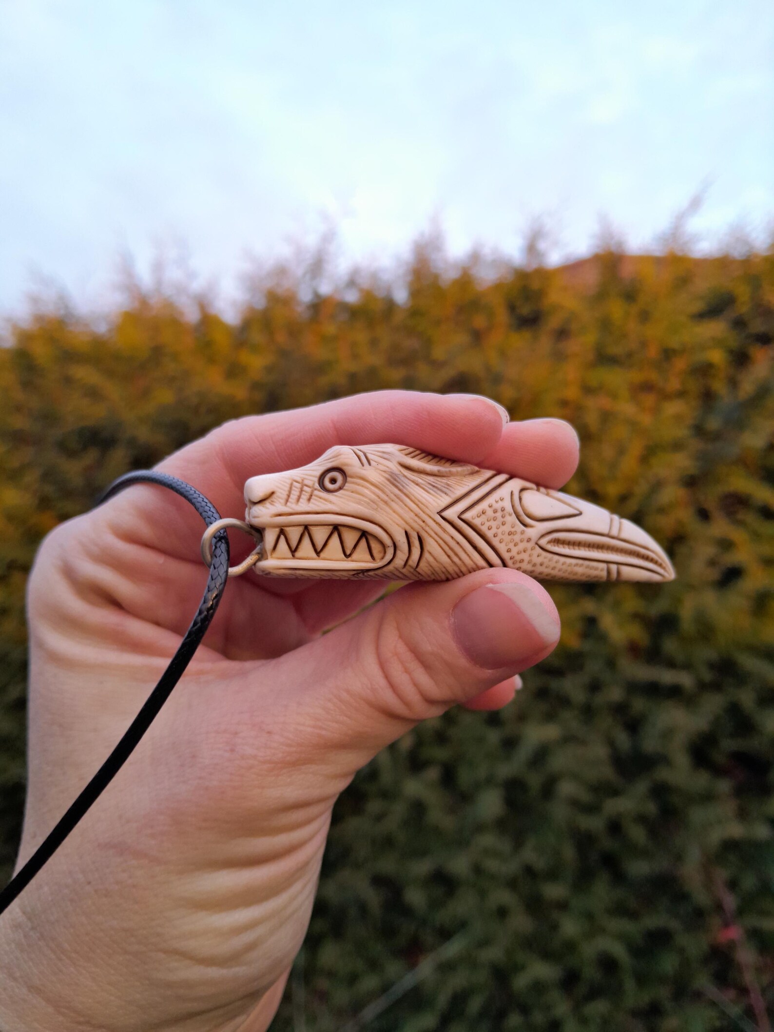 Hand-carved Moose Antler Raven & Wolf Pendant | Norse Double-sided ...