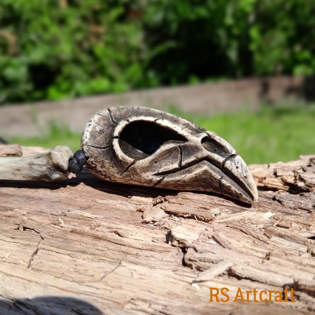 Hand-carved Moose Antler Raven Skull Pendant: Viking Shaman Amulet - Etsy
