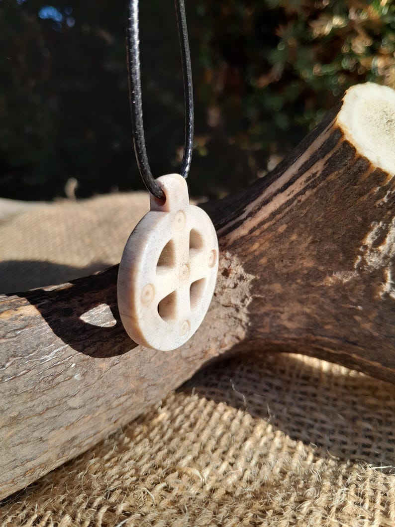 Handmade Sun Wheel Pendant сarved From Moose Antler – Viking Amulet ...