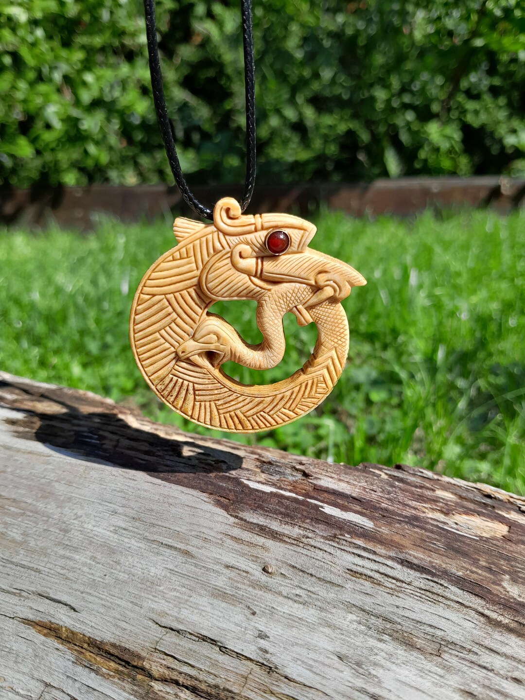Unique Hand Carved Ouroboros Circle Talisman, Midgard Jormungandr ...