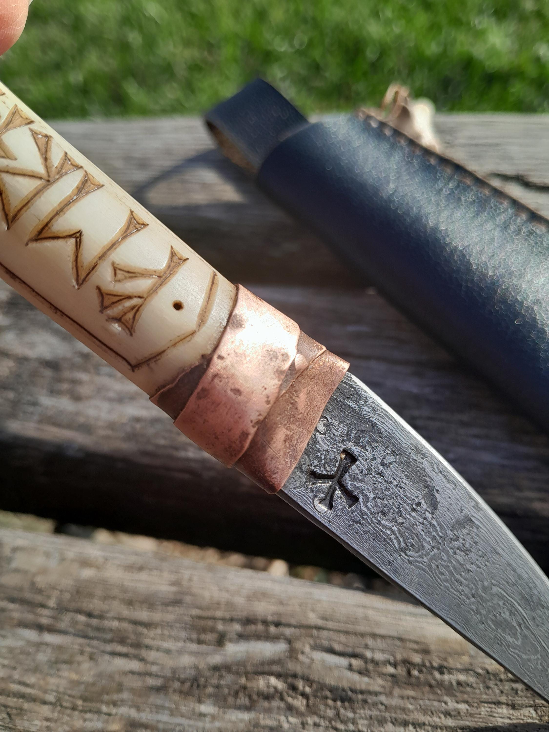 Handmade Vikings Small Pocket Knife "fenrir" With Bone Handle and ...