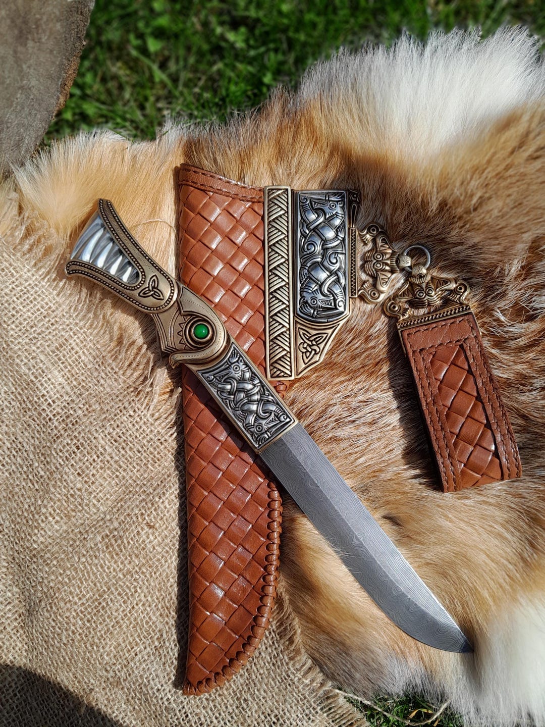 Hand-forged Damascus Viking Knife: Anglo-saxon Seax With Leather Sheath ...