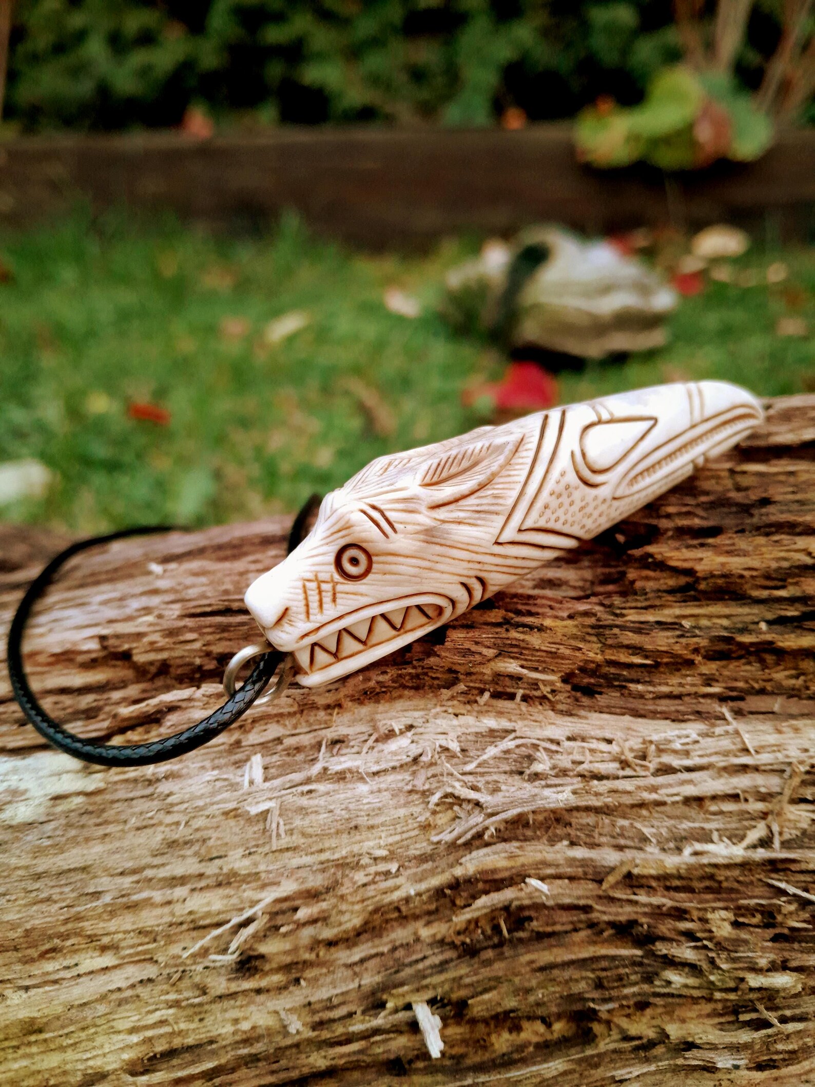 Hand-carved Moose Antler Raven & Wolf Pendant | Norse Double-sided ...