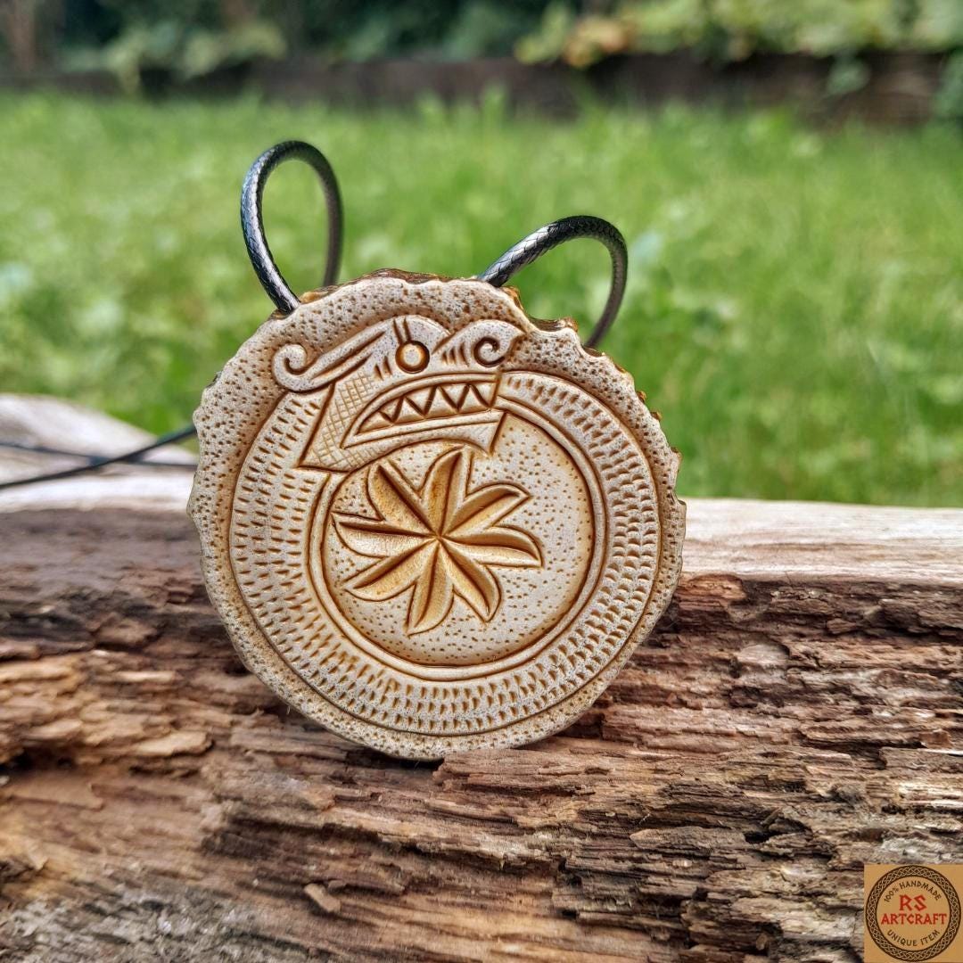 Hand-carved Viking Ouroboros Amulet – Norse Dragon Necklace, Ancient ...