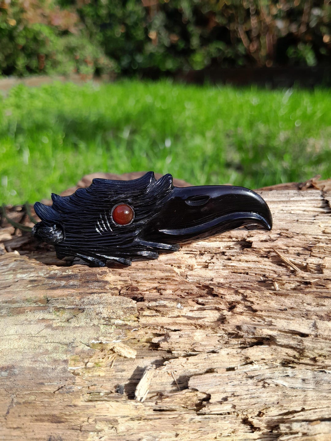 Unique Hand-carved Viking Black Raven Amulet With Red Eye. Huginn ...